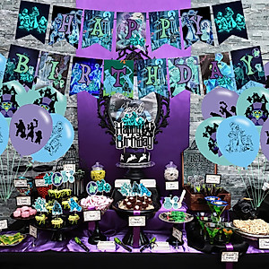 Haunted of Mansion Birthday Party Decorations, Halloween Horror Theme Party Supplies with Happy Birthday Banner, Cake Toppers, Balloons for Kids Adults Party Favors