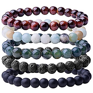 WRCXSTONE Natural 8mm Gorgeous Semi-Precious Gemstones Healing Crystal Stretch Beaded Bracelet Unisex