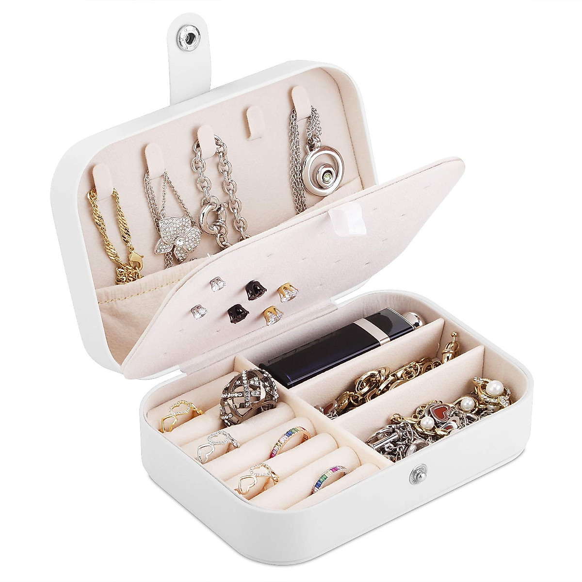 A&A Jewelry Travel Organizer Box - Multifunctional Mini Portable Jewelry Storage Case White