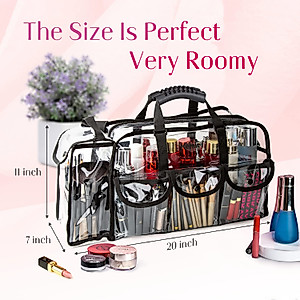 Kemier Clear Travel Makeup Bag with 6 External Pockets,Cosmetic Organizer Case with Shoulder Strap,Large