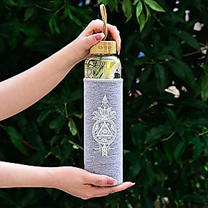 Larrare Crystal Water Bottles 19oz Large Crystal Elixir Infused Water Bottle with Changeable Crystals | Gem Water Bottle with Sacred Pattern and Words (Amethyst, Rose Quartz, Clear Quartz)