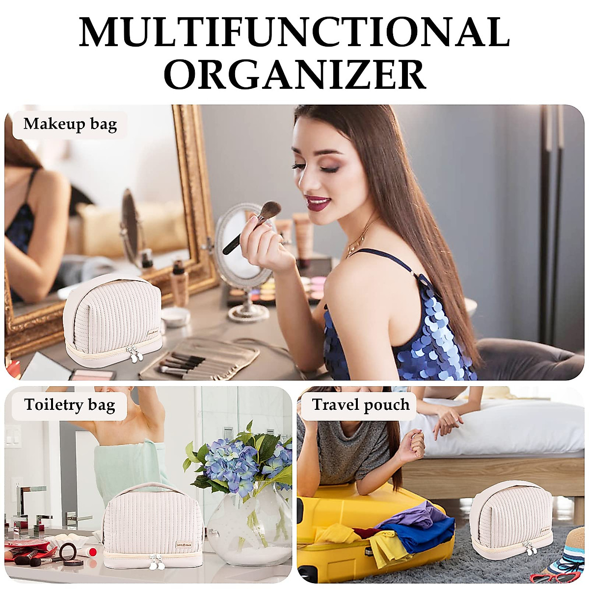 burfocus Small Cosmetic Bags,Zipper Pouch,Makeup Brushes Bag, Waterproof Travel Cosmetic Bag,Cute makeup bag for Women and Girls,Toiletry Bag Accessories Organizer Valentines Day Gifts (White)