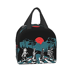 WCRSAIN Black Anime Lunch Bag Insulated Women Men Portable Lunch Box Reusable Tote For Travel Office Outdoor Beach Bento Storage Organizer