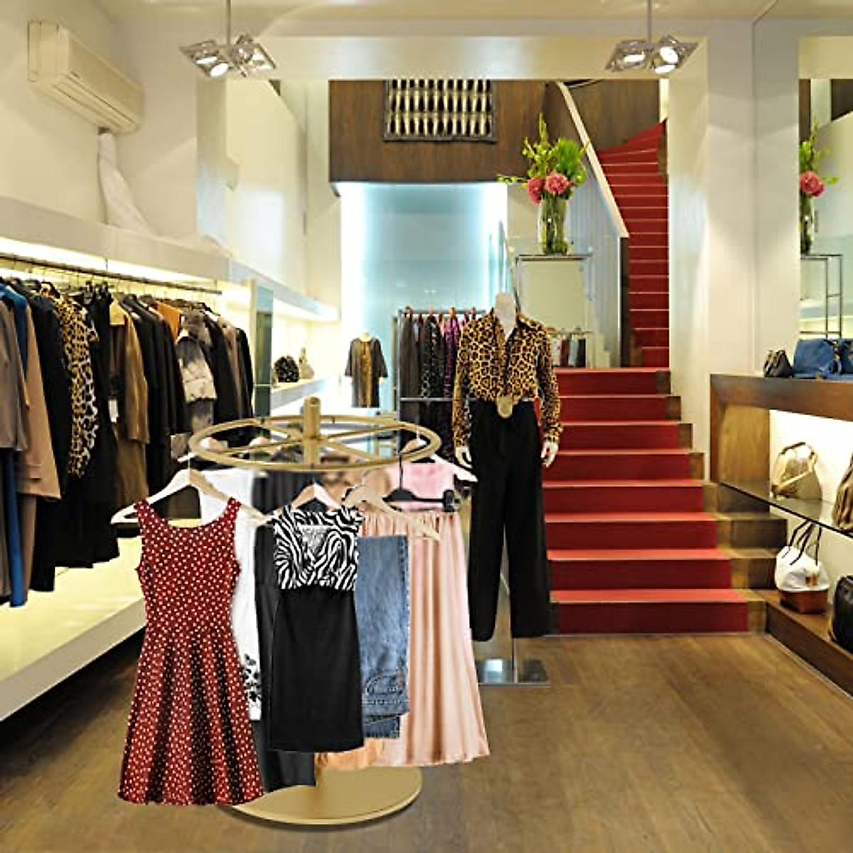 SLVUAFRN Floor-Standing Rotating Clothing Display Rack, Portable Retail Round Garment Rack Garment Rack, Hanging Apparels Shelf for Bedrooms Boutiques Commercial Gift Shop Laundry Room