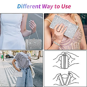 Ditard 4 Pieces Rhinestone Jewelry Set Women Clutch Purse for Prom Sets Wedding Bridal Bracelet Necklace Dangle Ear Clip Crystal Party (Noble Style), Silver