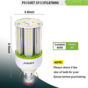 DJDTDTY Amazon High Brightness LED Light Bulb，30W LED Corn Light Bulb, E26 E39 Base LED Corn Lamp, 5000 Lumen 5000K Daylight 100V~277V Corn Cob Light Bulb for Indoor Outdoor (30 Watts, 1 Pack)