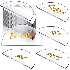 Bucherry 30 Pcs Clear Acrylic Wedding Place Cards, 2 x 4 Inch Half Circle Acrylic Sign DIY Blank Semicircle Acrylic Table Numbers Wish Sign Wedding Reception Event Birthday Party Restaurant