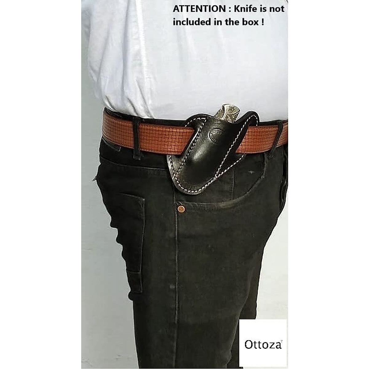 Ottoza Handmade Leather Knife Sheath CROSS DRAW KNIFE SHEATH 5" Folding Pocket Knife Sheath - Leather Folding Knife Sheath for 5 inch Folding Knives/Pocket Knives Black TOP GRAIN LEATHER No:73