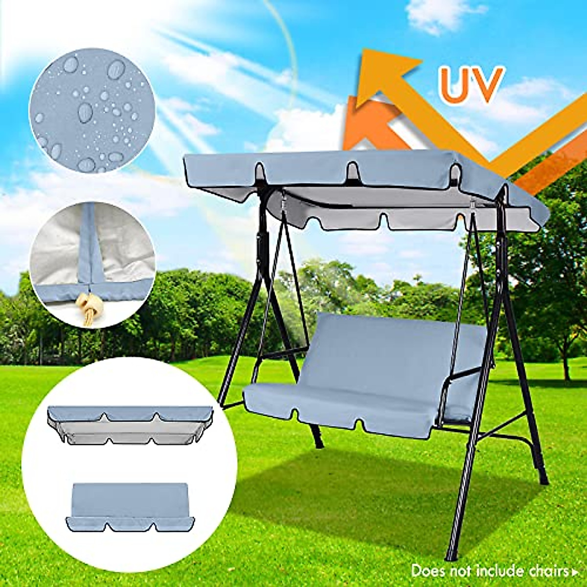 Plowerme Cover Courtyard Rain Replacement Awning Ceiling Cloth Outdoor Cover Swing Patio Lawn & Garden (Gray, One Size)