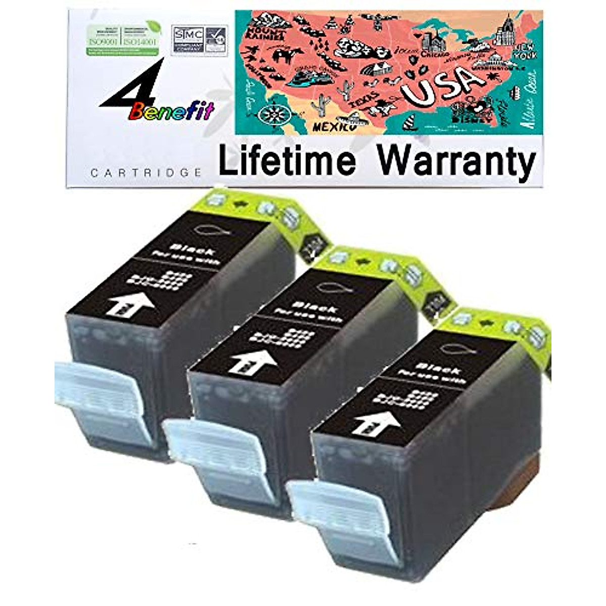 Canon PGI-5Bk 3 Pack Compatible Inkjet Cartridge w/ Chip for Pixma MP500 MP530 MP600 MP800 iP4-Black