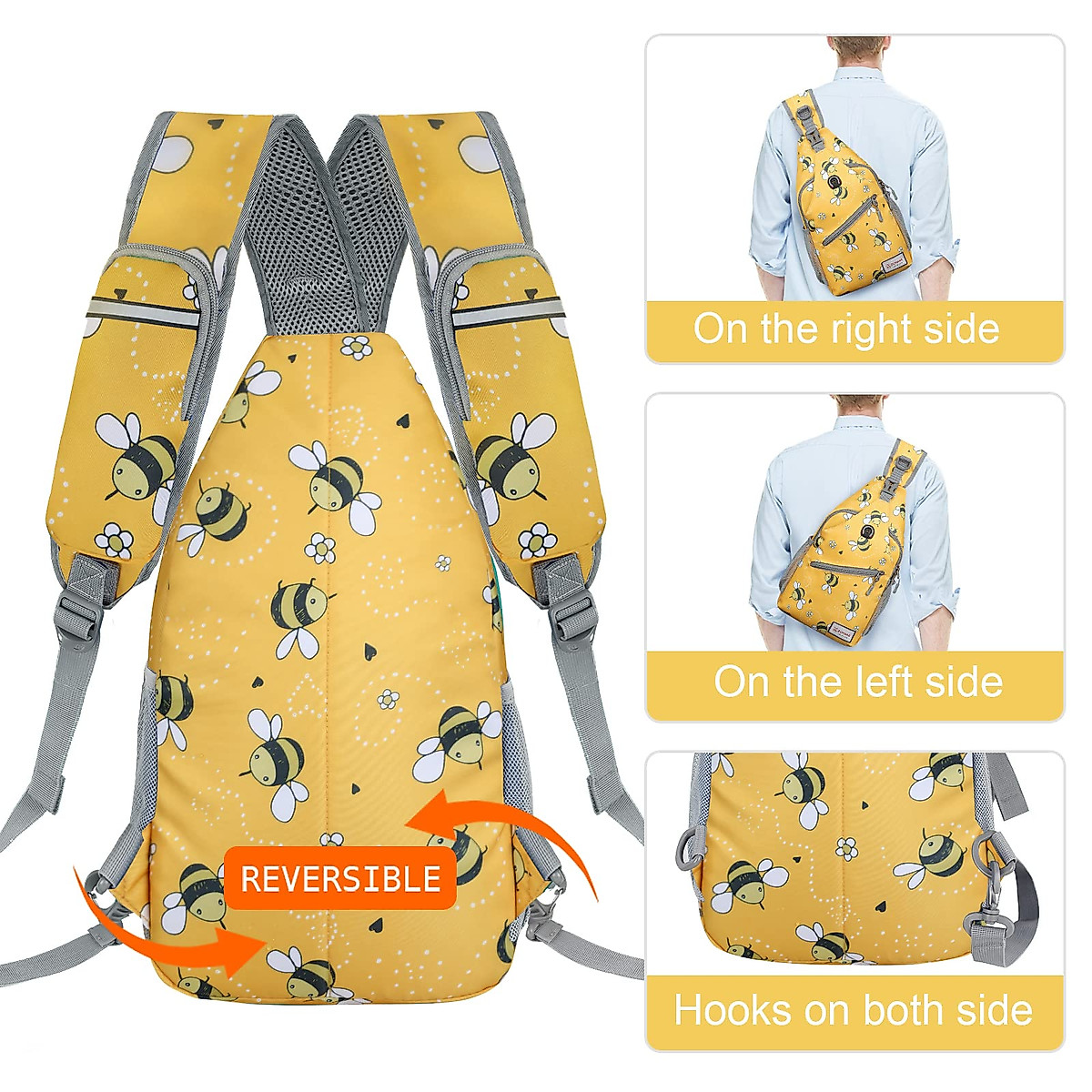 ZOMAKE Sling Bag for Women Men:Small Crossbody Sling Backpack - Mini Water Resistant Shoulder Bag Anti Thief Chest Bag Daypack for Travel Hiking Outdoor Sports (Bee Yellow)