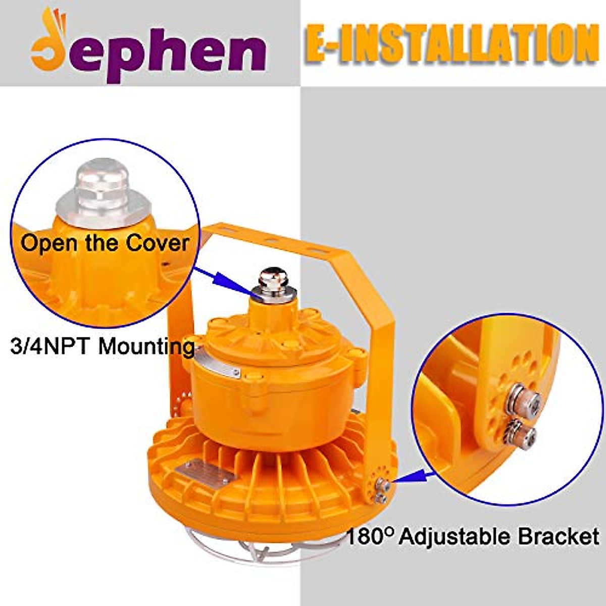 60W LED Explosion Proof Light, UL 844 Certified Class I Division II High Bay Warehouse Lighting, 8400 Lumens 240W Equivalent, 5700K Daylight, IP66 Waterproof, 3/4" NPT/Bracket Installation