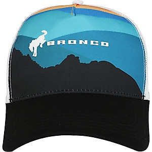 Ford Bronco Trucker Hat, Woven 6-Panel Baseball Cap, Black/White
