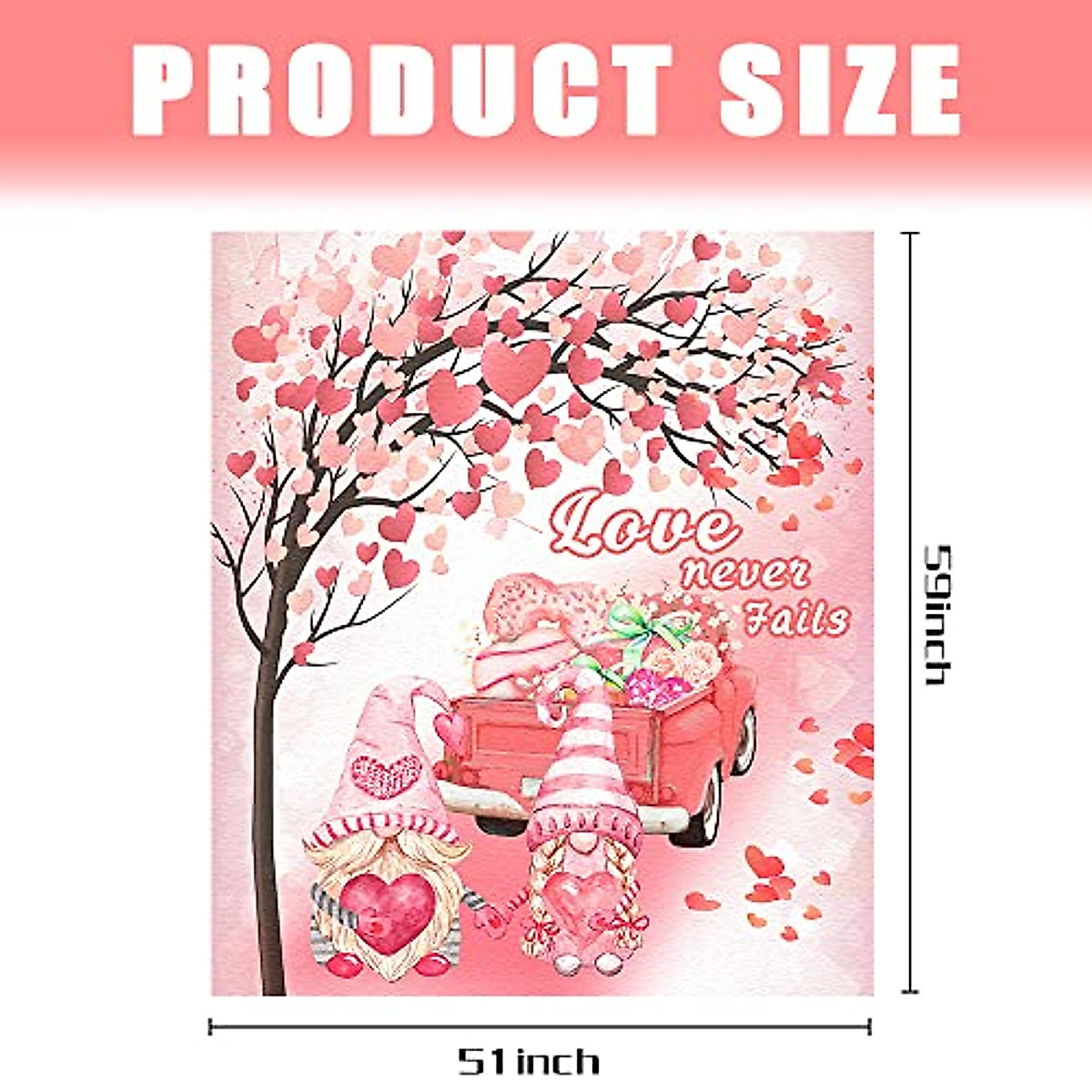 delaimastor Valentines Day Blanket Super Soft Flannel Fleece Throw Blankets Pink Red Love Heart Gnomes Truck Blanket Cozy Warm Fuzzy Plush Microfiber Blankets for Couch Bed Sofa Valentines Day Decor