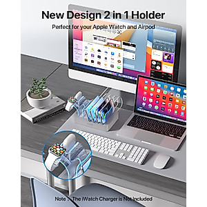 SooPii Premium 6-Port USB Charging Station Organizer for Multiple Devices, 6 Short Charging Cables and One Upgraded i-Watch Charger Holder Included, for Phones,Tablets and Other Electronics, Silver