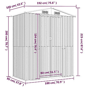 Gecheer Garden Shed Galvanized Steel, Garden Tool Storage Shed with Vent Outdoor Storage Shed Organize Storage House with Door for Backyard Garden Patio Lawn - Anthracite 75.6"x42.5"x87.8"
