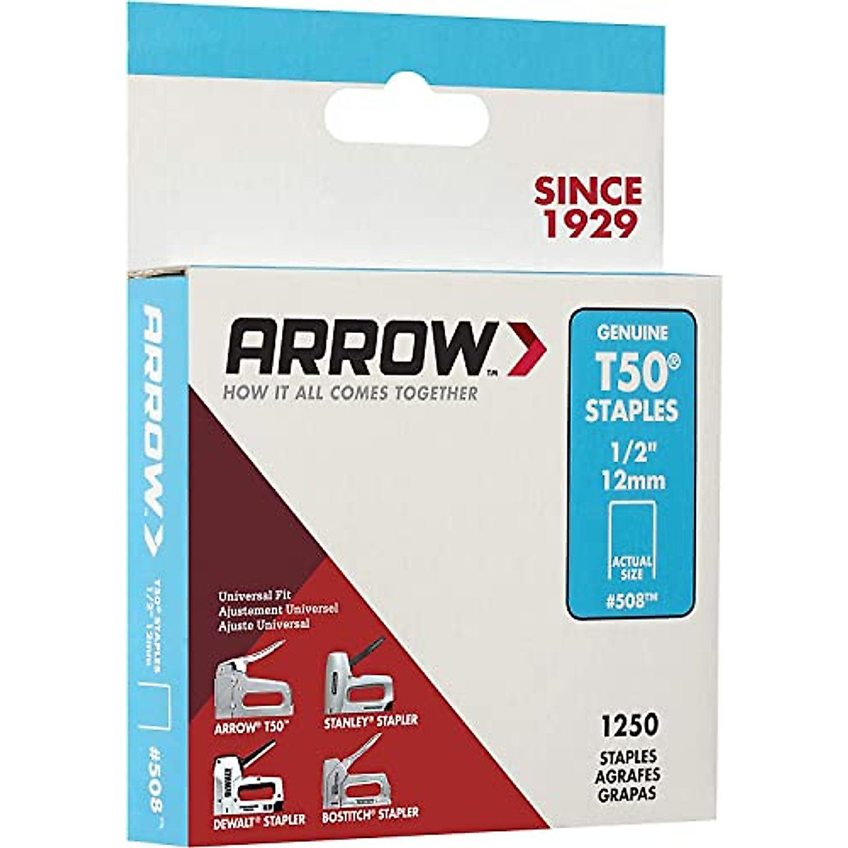 Arrow 508 Heavy Duty T50 1/2-Inch Staples for Upholstery, Construction, Furniture, Crafts, 1250-Pack