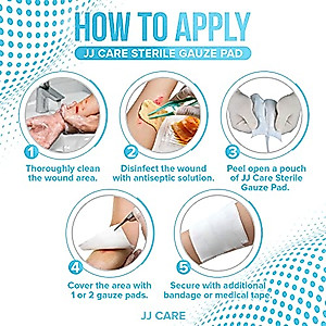 JJ CARE Sterile Gauze Pads 3" x 3" (Pack of 100), 12-Ply Cotton Gauze Pads, Individually-Wrapped Sterile Gauze Sponges, 100% Woven, Non-Stick Medical Gauze Pads for First Aid Kit & Wound Care