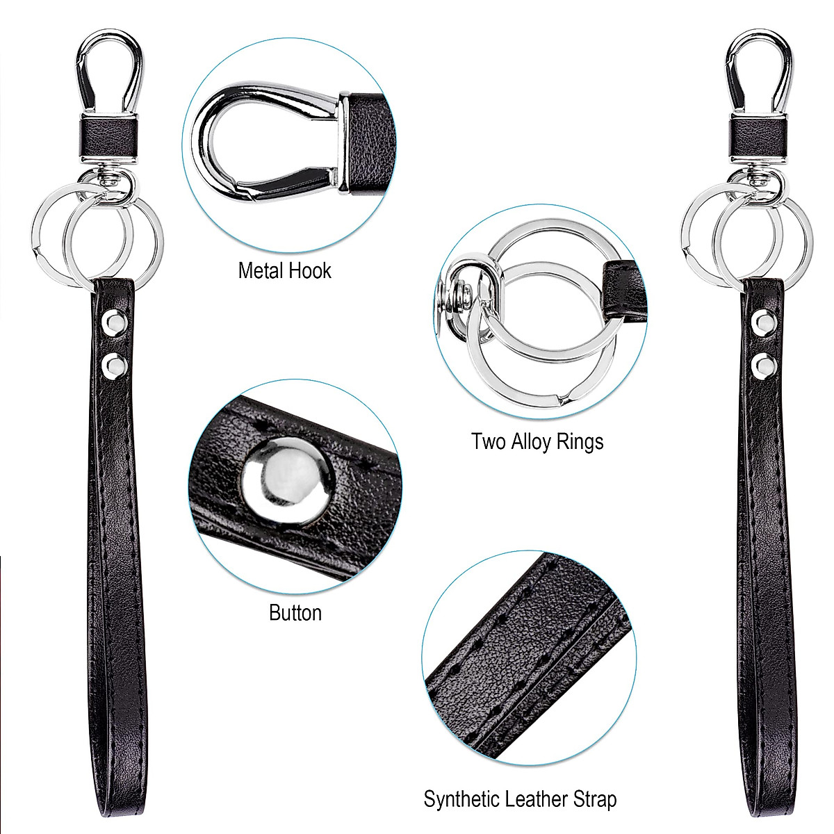 Amazon Essentials - Lanyard Keychain with Detachable Alloy Metal Rings -womens, Black+Rosegold