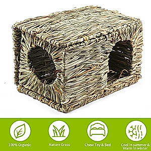 Fuaier Large Grass House for Rabbit Guinea Pig Hamster Chinchilla and Small Animals. Hand-Woven Safe and Comfortable Foldable Playhouse for Laying or Sleeping