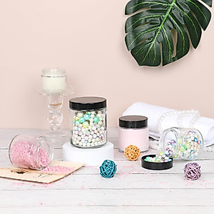 24 Pack 4 oz Glass Jars with lids, Clear Cosmetic Jars with Inner Liners and Black Lids, Lotion Jars, Candle Making Jars for Lotions, Scrubs and Cosmetic, Lables and Spatulas Include