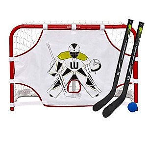 Winnwell Mini Hockey Goal Set - Indoor Hockey Training Equipment - Includes 2 Mini Sticks, 1 Ball, 1 Net Goal & Shooting Target