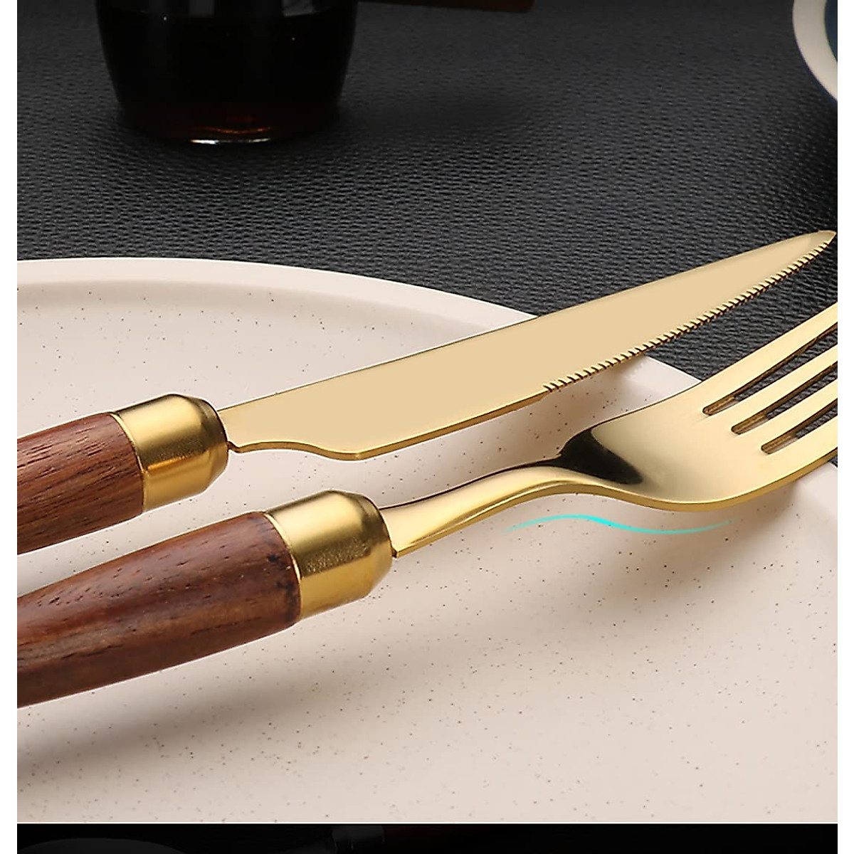 Wooden Silverware Set for 6 ，Retro 30 Pieces Stainless Steel Cutlery Flatware Cutlery Set for Gatherings Wedding Christmas Party Halloween Kitchen Mirror Polished - Pear Wooden Handle