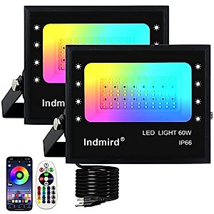 Indmird RGB Flood Light, Color Changing Floodlight, White 2700K & 16 Million Colors&Timing& Music Sync, with APP and Remote Control, for Birthday Party, Garden Lighting, Stage Lighting, Wall Display