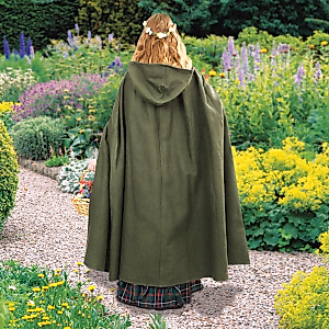 JPXH Renaissance Hooded Cape Witch Cloak with Hood Medieval Halloween Costume-Green