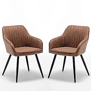 Awonde Brown Faux Leather Accent Chairs Set of 2 Modern Arm Chairs for Living Room Dining Room Office Guest Chair with Metal Legs