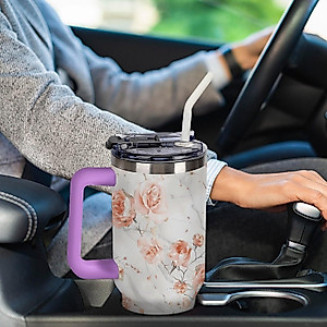 White Marble Rose Gold 40 Oz Tumbler Insulated Stainless Steel Water Bottle Travel Mug Car Cup with Handle And Straw