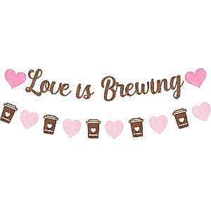 Sursurprise Coffee Bridal Shower Decorations, Love Is Brewing Bridal Shower Decorations Banner Coffee Bar Sign for Bachelorette Party Engagement Wedding Party Supplies