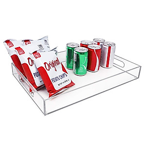 Isaac Jacobs Clear Acrylic Serving Tray (11x17) with Cutout Handles, Spill-Proof, Stackable Organizer, Space-Saver, Food & Drinks Server, Indoors/Outdoors, Lucite Storage Décor & More