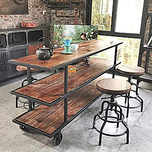 Diwhy Industrial Vintage Bar Stool,Kitchen Counter Height Adjustable Screw Stool ,Swivel Bar Stool,Metal Wood Stool,27 Inch,Fully Welded Set of 2 (Wooden Top)