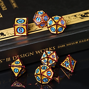 UDIXI Metal DND Dice Set, 7PCS Polyhedral D&D Dice Set Pipe d n d Dice for Dungeons and Dragons Gift, Metal Dice Set d&d for Role Playing Dice(Golden Blue)