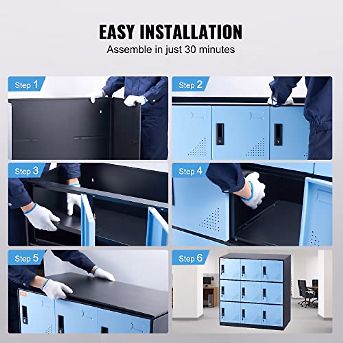 VEVOR 9 Doors Storage Cabinet, Black-Blue