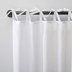 No. 918 Winnie Slub Textured Linen Blend Sheer Tie Top Curtain Panel, 50" x 84", White