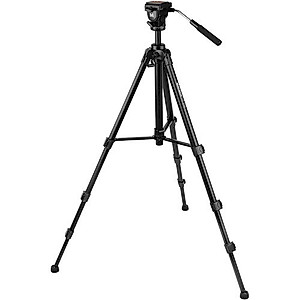 Magnus VT-350, Aluminum Video Tripod System with Fluid Head, Extends to 82”, Max Load 15 lb Mid-Level Spreader, Spiked Feet with Rubber Covers. Plus Quick Release plate, Carry Case with Shoulder Strap