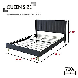 Zoophyter Upholstered Platform Bed Frame Queen Size with Headboard,Strong Wooden Slats Support No Box Spring Needed Easy Assembly Dark Grey