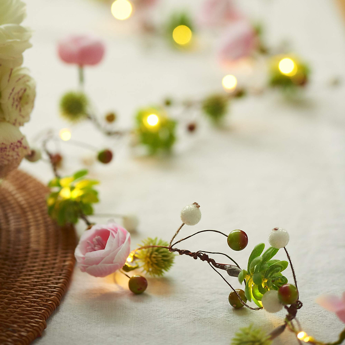 MIYA LIFE Easter Decorations Fairy String Lights | Battery Operated & Remote Controlled Bunny, Butterfly, Daisy and Rose Garland for Festive Spring Home Décor (Rose Garland)