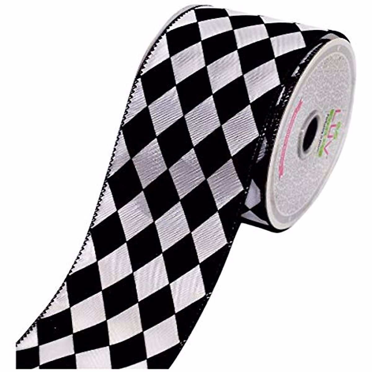 LUV RIBBONS by Creative Ideas 2-1/2-Inch Diamond Print Ribbon, 10-Yard, White with Black