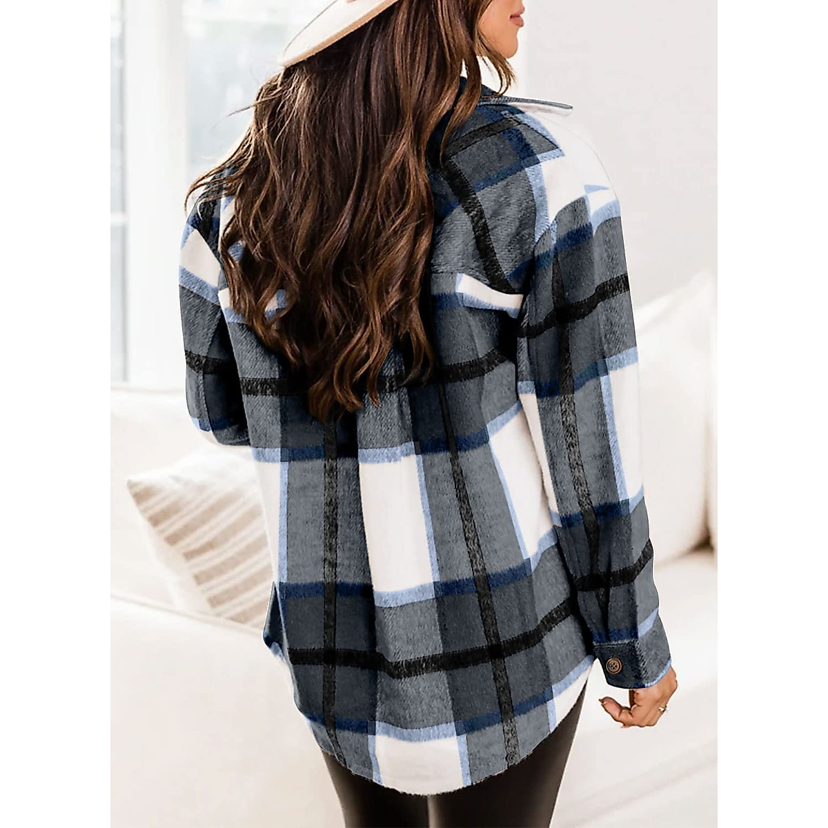 DOROSE Shackets For Women Flannel Shirt Fall Long Sleeve Button Down Plaid Jackets Coat (Black, X-Large)