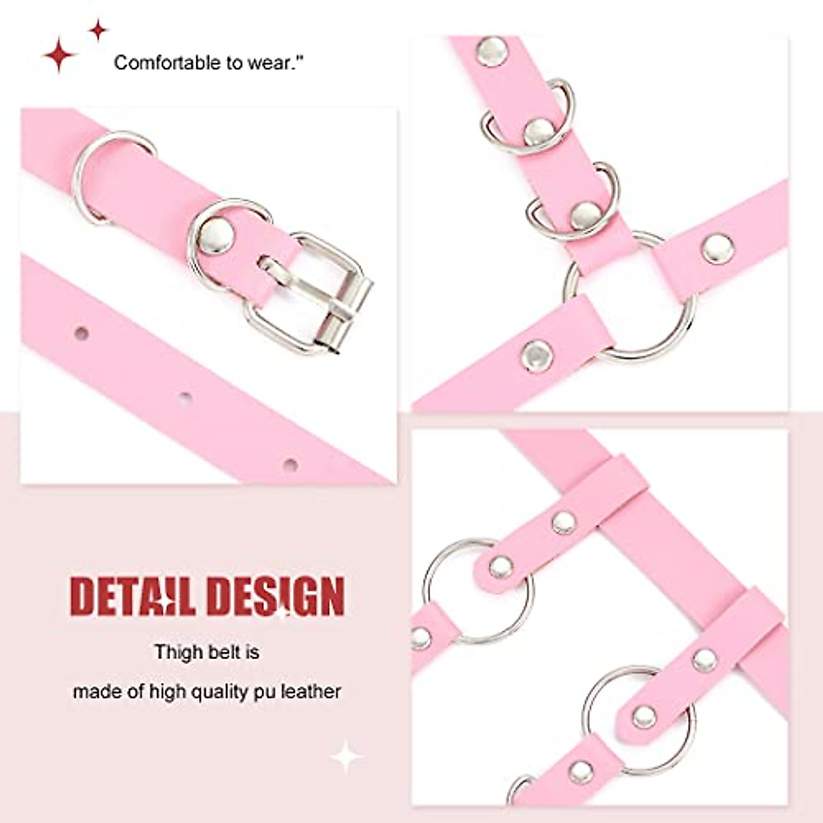 BODIY Punk Waist to Leg Belts PU Leather Loop Rave Belt Goth Thigh Accessory Body Chain for Women and Girls (Pink)