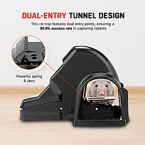 CATCHRANG Rat Traps for Outside, Chipmunk Traps, Indoor & Outdoor Rat Trap Large Fast Kill, Tunneled Design Trap for Big Rats, Squirrel Traps, Effective Rat Killer - 2Pack