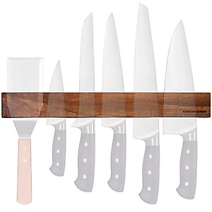 MANNKITCHEN Magnetic Knife Strip, 18 inch Extra Powerful Knife Holder for Big and Heavy Knives, Black Walnut Wood, Wall Mount