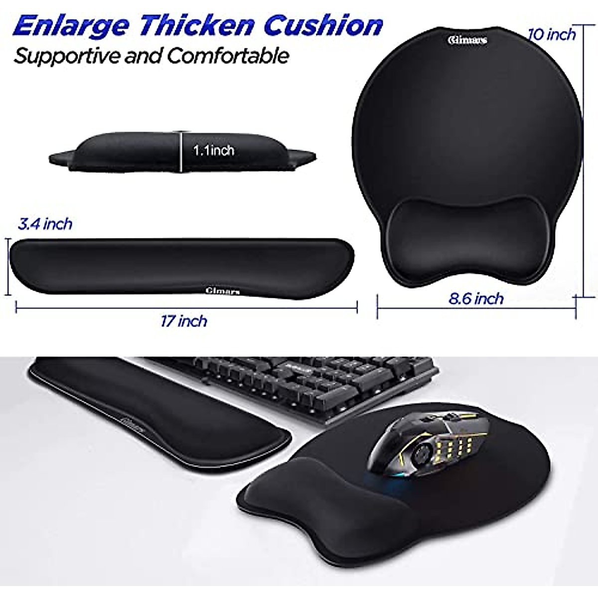 Gimars Ergonomic Mouse Pad Wrist Support, Upgrade Enlarge Superfine Fibre Soft Smooth Keyboard Wrist Rest, Comfortable Memory Foam Wrist Rest for Computer, Laptop, Mac, Gaming, Office and Pain Relief