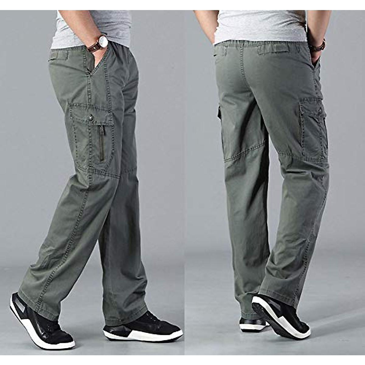 Banana Bucket Men's Full Elastic Waist Loose Fit Lightweight Workwear Pull On Cargo Pants
