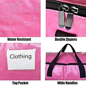 4 Pack Extra Large Moving Bags with Zippers & Carrying Handles, Heavy-Duty Storage Tote Moving Boxes for Moving, Storage, Camping and Travel 93L (Pink, 4 Pack)