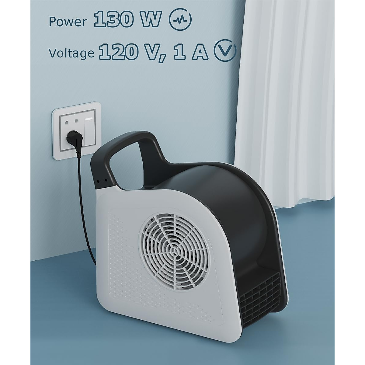 Sungaryard High Velocity Blower Fan for Drying Cooling and Ventilating, Portable Air Mover Floor Fan with 185° Rotation for Home Use or Job Site, Utility Fan with 3 Speeds, 2 Outlets, 130W 325CFM
