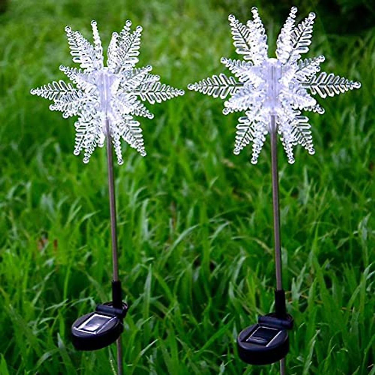 Aolyty Solar Garden Light Outdoor Decoration, 2 Pack Waterproof Solar Snowflakes Stake Lights Warm White LED Lighting for Path Yard Lawn Patio Party Christmas Decor